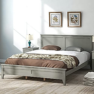 LZ LEISURE ZONE Modern Style Solid Wood Queen Size Platform Bed with Headboard/Footboard/Wood Bed Frame and Solid Wood Center Support Legs, No Box Spring Needed (Grey)