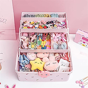 Hair Accessories Storage Box for Girls Hair Supplies Craft Organizers and Storage Plastic Box with 3-Tier Fold Tray and Handle,Portable Lockable Container for Arts Crafts Cosmetic Sewing Toy