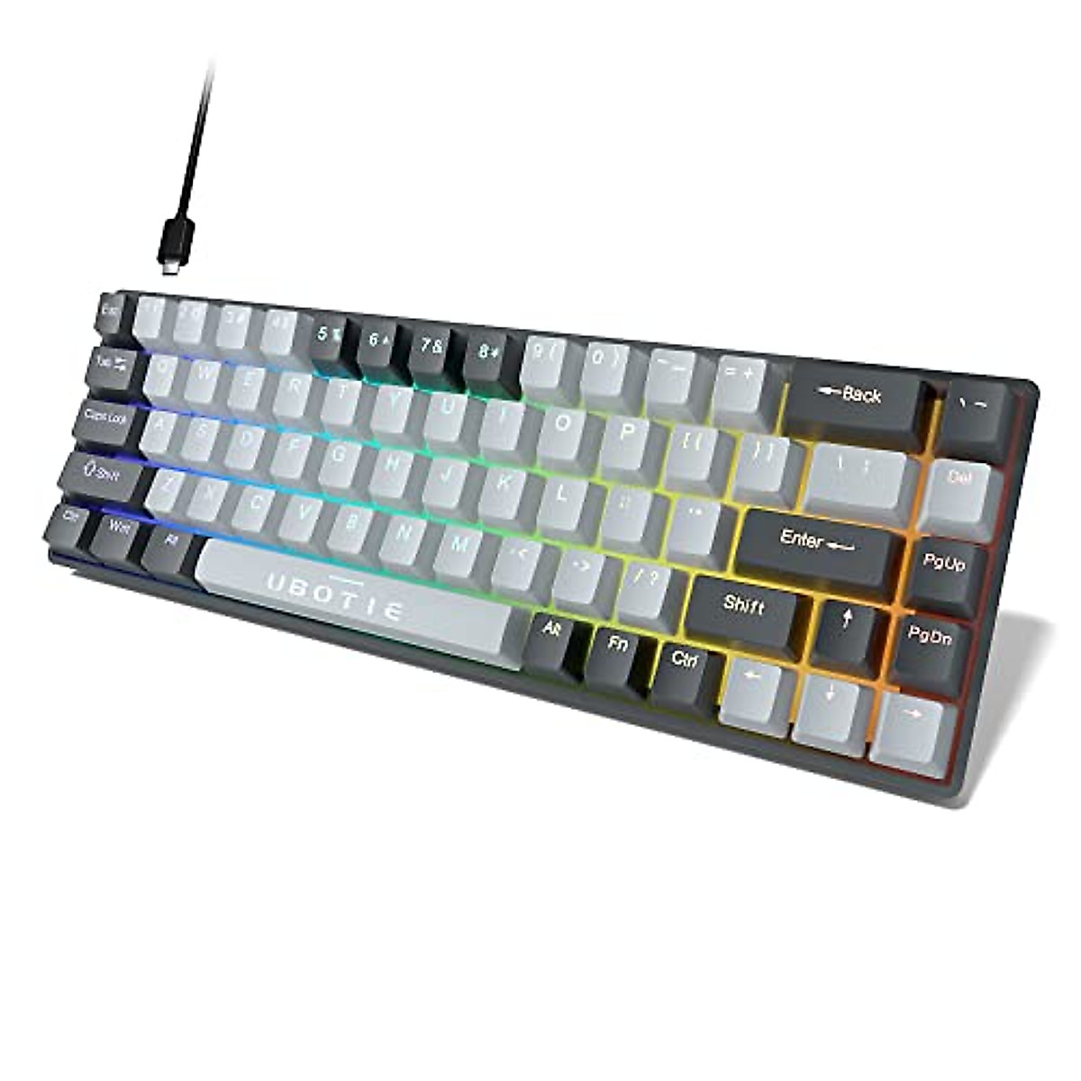 UBOTIE Wired Mechanical Gaming Keyboard, 60% 68keys Compact FPS Game USB Keyboards with Clicky Switches, Multi LED Backlit for PC Mac Xbox