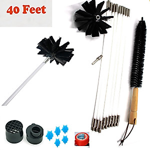 QIZHIMEI 40Feet Dryer Vent Cleaner Kit Dryer Cleaning Tool Include 40 Feet Dryer Vent Brush, Dryer Attachment, Electrical Tape&Dryer Lint Trap Brush Fireplace Chimney Brushes Lint Remover