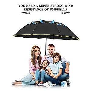 Kalolary 62 Inch Extra Oversize Large Compact Golf Umbrella，Double Canopy Vented Windproof Waterproof Stick Umbrellas for women & men