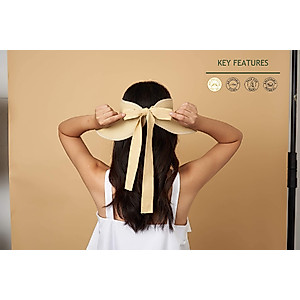 Pineapple&Star Vienna Visor Women's Summer Sun Straw Foldable Hat UPF 50+ (Beige)