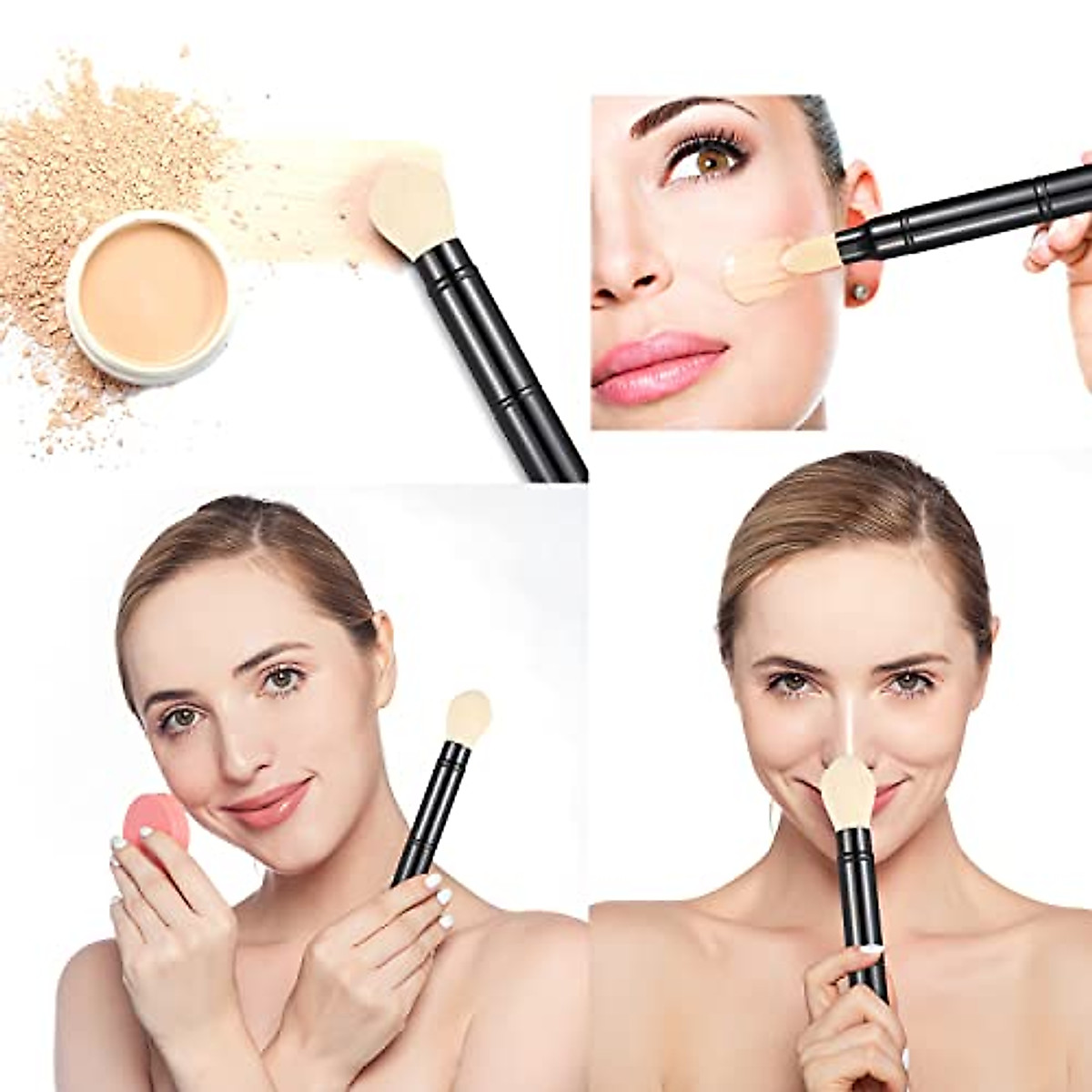 Falliny Dual Retractable Kabuki Makeup Brushes, Travel Face Blush Powder Brush, Double-Ended Foundation Concealer Brush with Cap for Blush, Bronzer, Buffing, Highlighter, Flawless Powder Cosmetics
