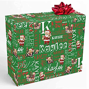 InterestPrint Custom Merry Christmas Wrapping Paper, Personalized Snowflake Green Wrap Paper Roll 58x23 Customized Gift Wrapping Paper Roll for Kids Girls Boys Baby 1 Roll
