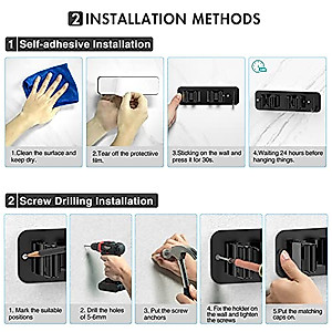 Mop Broom Holder Wall Mounted SUS304 Stainless Steel, HOMEASY Mop Broom Organizer with 2 Installation Methods (No Drilling & Screw Drilling Installation 2 In 1), Mop Hanger Heavy Duty with Hooks, 2PCS