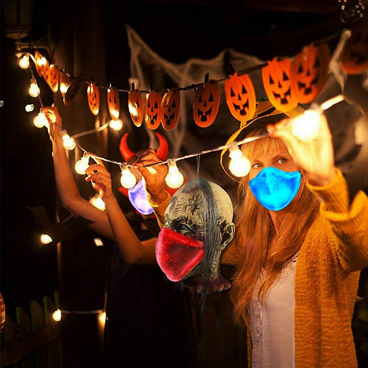 ShineWorld LED Rave Mask Light Up Mask Glowing 7 Colors Luminous,USB Rechargeable for Costumes Party Christmas Halloween for Men Women Childs Face Mask