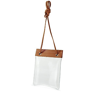 Clear Flat Cross Body Bag Women Single Shoulder Bag for Stadium Approved (Brown)