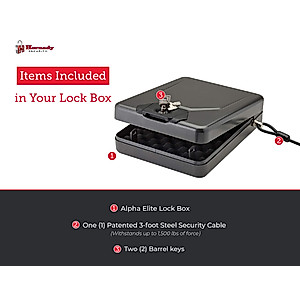 Hornady Alpha Elite Portable Lock Box for Guns and Valuables – Includes 2 Keys and 4 Foot Steel Cable – Thick 16-Gauge Steel, An Ideal Car Lock Box or Truck Safe – Black, 10.25 x 8 x 2.75 Inches