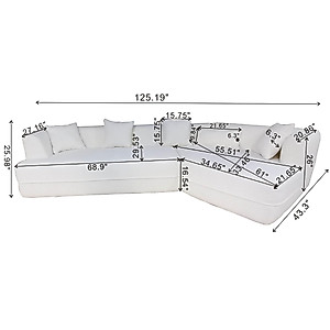 Merax 125" Large Sofa Couch, 2 Piece Free Combination, Modern Modular Upholstered Sectional Corner Sofa with Pillows and High-Density Foam for Living Room, Bedroom, Salon, Light Brown