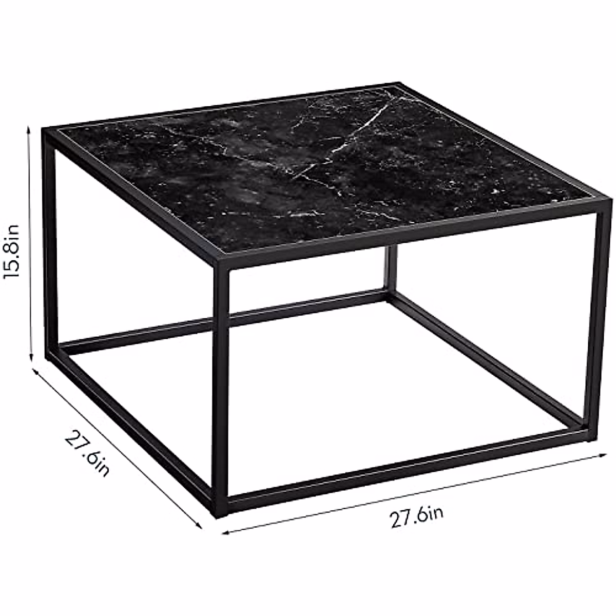 SAYGOER Black Coffee Table Small Square Coffee Tables Simple Modern Center Table for Living Room Home Office 27.6 * 27.6 * 15.7Inch, Easy Assembly, Black Faux Marble