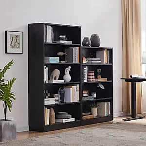 Sunon Wood Bookcase 4-Shelf Freestanding Display Wooden Bookshelf for Home Office School (11.6'' D*33'' W*48'' H,Black)
