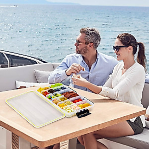 Portable Snackle Box Container - 17 Compartment Adjustable Divided Serving Tray, Snack Box Organizer for Fruits, Candy, Nuts, Snacks, Charcuterie - Ideal for Party, Travel, Beach, Picnics, Camping