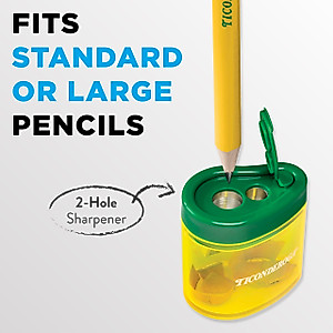 Ticonderoga Two-Hole Pencil Sharpener, Yellow and Green, 1 Count