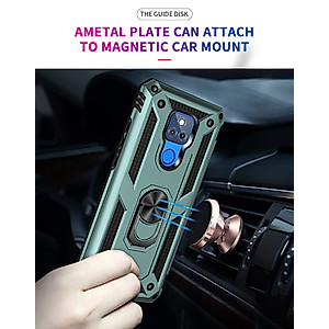 YZOK Compatible with Moto G Play Case,with HD Screen Protector,[Military Grade] Ring Car Mount Kickstand Hybrid Hard PC Soft TPU Shockproof Protective Case for Motorola G Play 2021 (Dark Green)