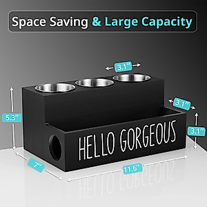 Bivvclaz Hair Tool Organizer Wall Mount, Wooden Hair Dryer Holder Countertop, Hot Tools Organizer for Hair Styling Accessories, Bathroom Supplies Vanity Caddy for Curling Wand, Blow Dryer, Black