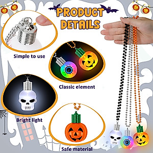 3PCS Halloween Necklace Party Favors, Halloween Light up Skulls Pumpkins Necklace, Glow in Dark Necklace with 3D Blub Pendant, Halloween Festival Accessories for Trick or Treat Party Supplies Decor