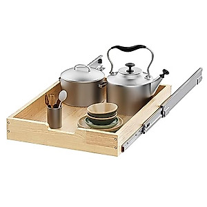 Sikarou Wood Pull Out Cabinet Organizer 14" W x 21" D, Heavy-Duty Sliding Drawers for Inside Cabinets Storage and Organization for Kitchen, Pantry, Bathroom