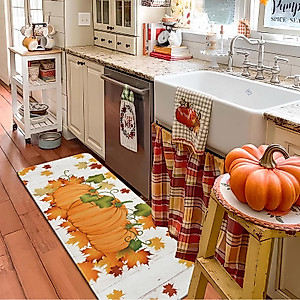 Alishomtll Fall Kitchen Mats for Floor, Set of 2 Autumn Pumpkin Kitchen Mats, Autumn Home Decor Kitchen Rugs for Fall, Thanksgiving, 17x30 and 17x47 Inch