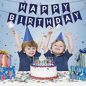 PatiCool Navy Blue Happy Birthday Banner,Blue Happy Birthday Sign Bunting Banner,Happy Birthday Garland for Men Boy Baby Shower Birthday Wall Door Party Hanging Tea Party Decorations Supplies