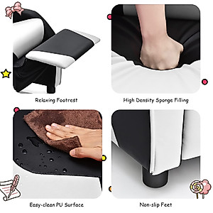 ARLIME Kids Recliner, PU Leather Kid Lounge Chair w/Footrest, Armrest, Headrest & Lumbar Support, Adjustable Gaming Toddler Sofa Armchair for Boys Girls (White)