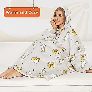 Venustas Wearable Blanket Hoodie, Oversized Sherpa Hooded Blanket Sweatshirt, Super Warm and Cozy Hoodie Blanket for Women Men Adults