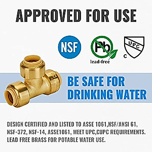 SUNGATOR Pushfit 1/2" Tee Fittings, Plumbing T Fittings 1/2 Inch, No Lead Brass Push to Connect Fittings, Push Pex Fittings Tee for PEX, Copper, CPVC Transition, with 1 Disconnect Clip, Pack of 6