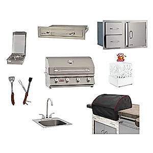 AMS Fireplace AMS BULL grill 30 Outlaw BBQ Grill with BULL single Side Burner, 30 DoorDrawer Combo, Single Drawer, Sink and Cover (Natural Gas)