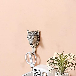 Resin Wolf Coat Hooks Wall Mounted Deer Decorative Decor Hat Towel Bag Rack Gift for Home Living Room Bedroom Shop, 7.5x5.8x13.8cm