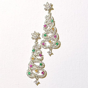 Diamond Christmas Tree Earrings, Light Luxury Shiny Diamond Tassel Earrings,Crystal Sparkling Zircon Full Rhinestone Christmas Tree Dangle Earrings for Women Girls (A)