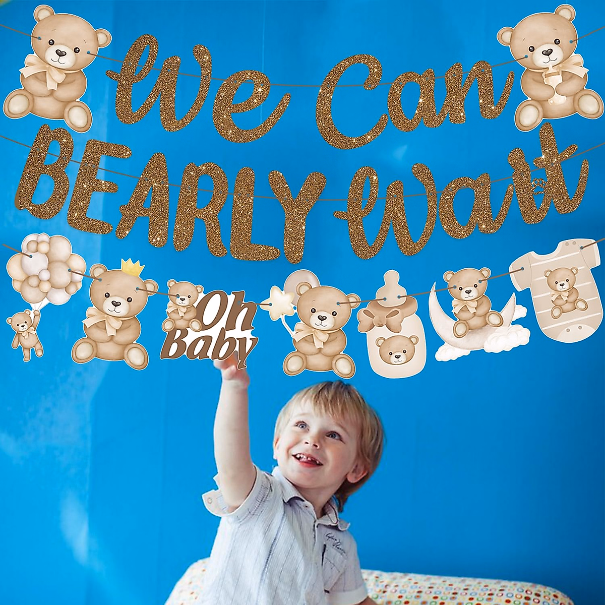 We Can Bearly Wait Baby Shower Banner 3Pcs Teddy Bear Party Banner Bear Baby Shower Decorations Gender Reveal Party Supplies Teddy Bear Theme Cutouts for Birthday