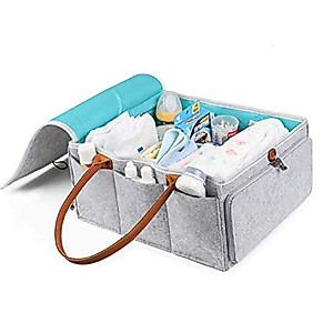 Large Diaper Caddy Organizer Baby Nursery Storage Basket with Zipper Lid and Leather Handle Baby Wipes Stacker Bin Holder - 38 x 25 x 18 cm