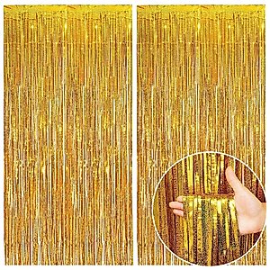 Tinsel Curtain Party Backdrop Gold Birthday Party Decorations 2 Packs Glitter Foil Fringe Curtain Party Decor Streamers Photo Booth for Birthday Christmas Wedding Halloween Graduation Decorations