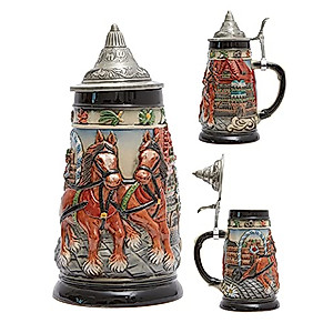 HAUCOZE Beer Stein Mug German Oktoberfest Stanley Viking Tankard with Petwer Lid Birthday Gifts 0.9Liter