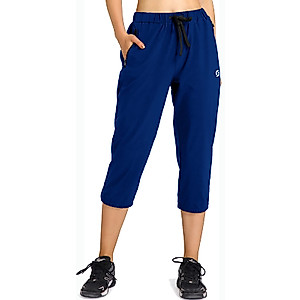 Womens Lightweight Jogger Capri Pants Quick Dry Workout Running Capris Sun Protection UPF 50+ Zipper Pockets Deep Blue