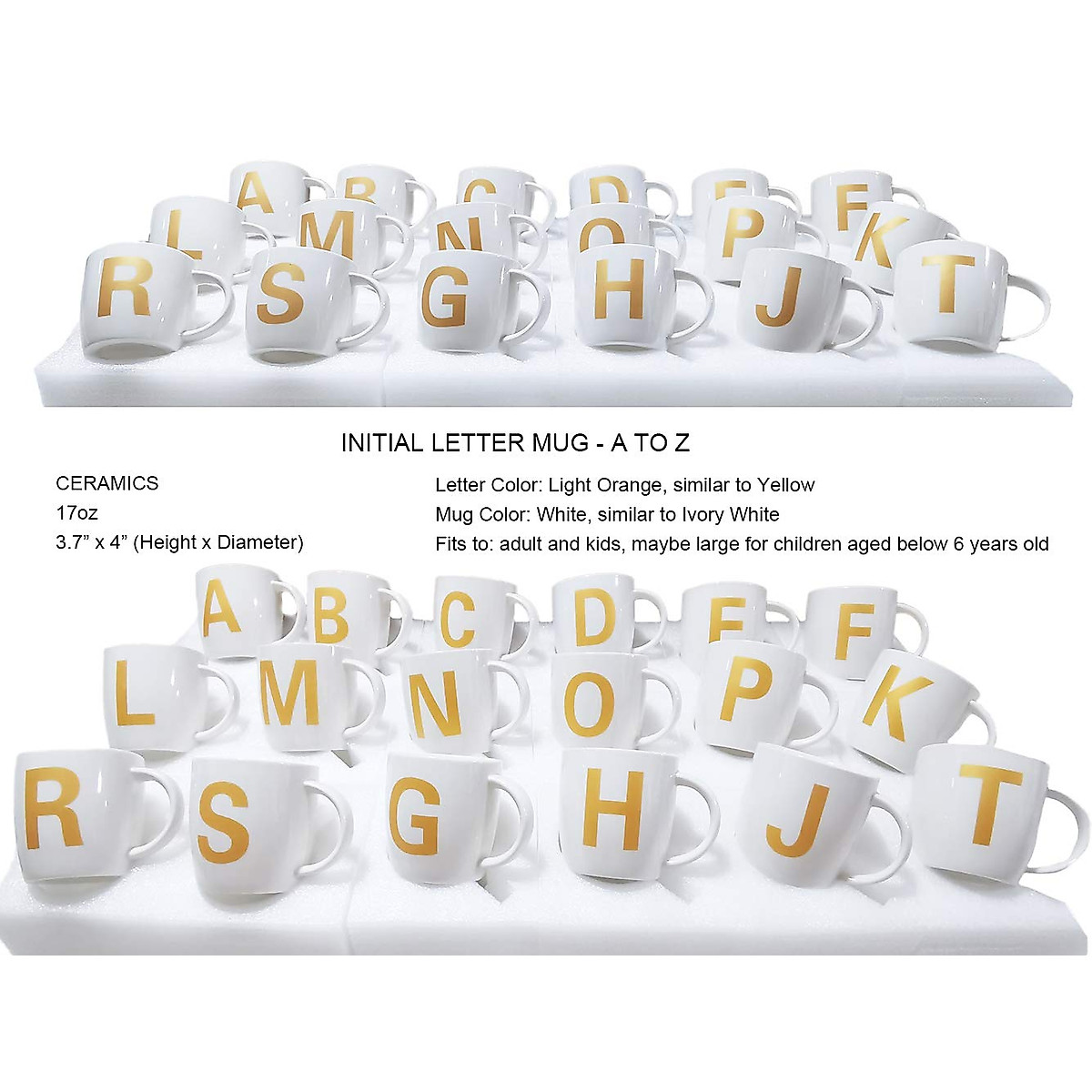 ZaH 16oz Coffee Mug Alphabet Ceramic Mug ABC Letter Cup for Women Men Boys Girls - Home Decoration Initial A-Z Mug (K)