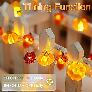 BOHON Thanksgiving Decoration Acorn 3D Pumpkin Maple Leaf String Lights Battery Operated with Remote 10ft 30 LEDs Orange Fall Lights for Home Autumn Garland Harvest Halloween Party Christmas Decor