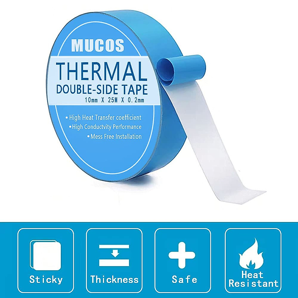 Thermal Adhesive Tape, Double Side Thermal Conductive Tape for Heatsink, LED, IGBT, IC Chip, Computer CPU, GPU, Modules, Electrically Insulated(10mm x 25M x 0.2mm)