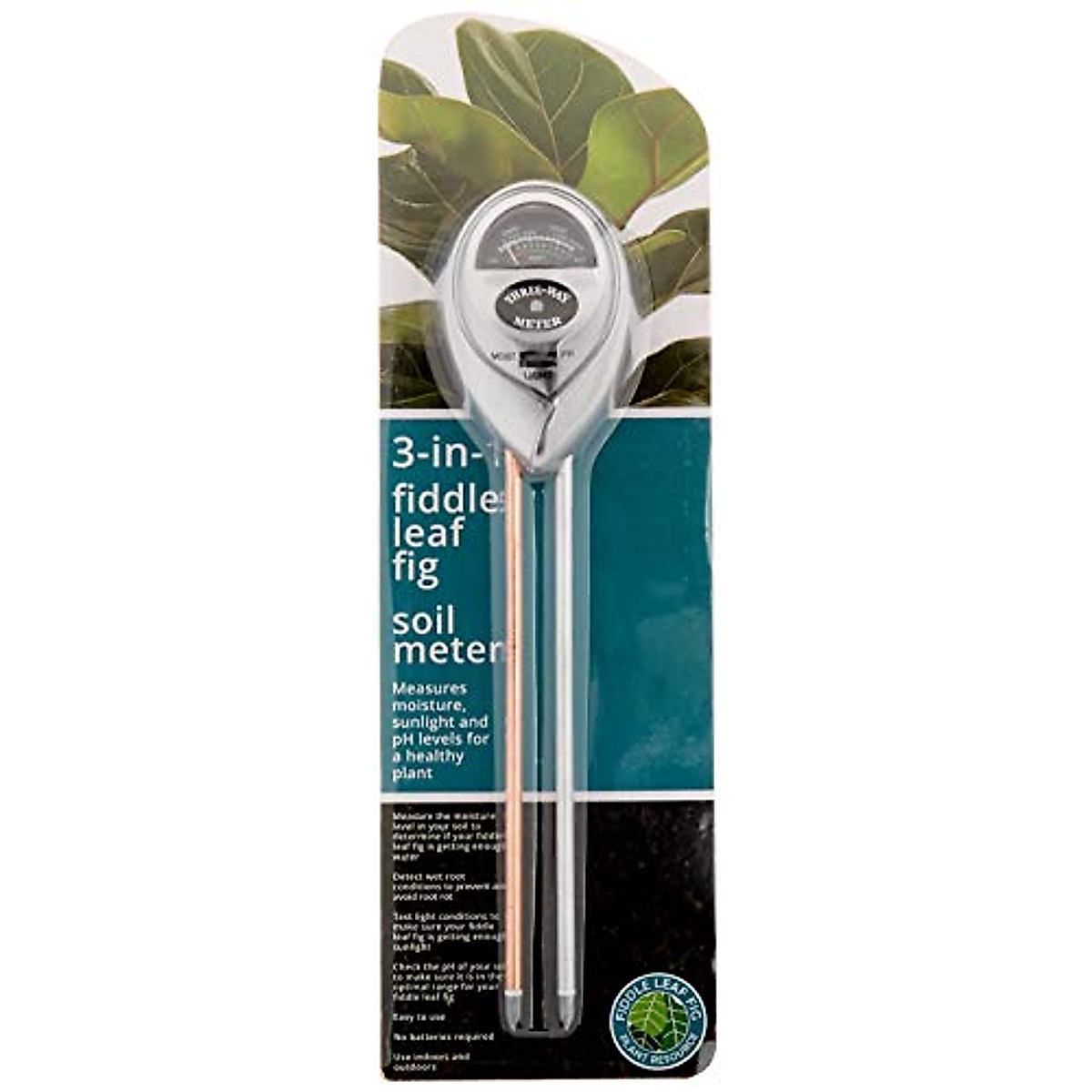 Houseplant Resource Center Fiddle Leaf Fig 3-in-1 Soil Moisture Meter for Plants – Best Indoor Plant Water Meter for Potted Houseplants - Light & Moisture Sensor Probe for Optimal Growth