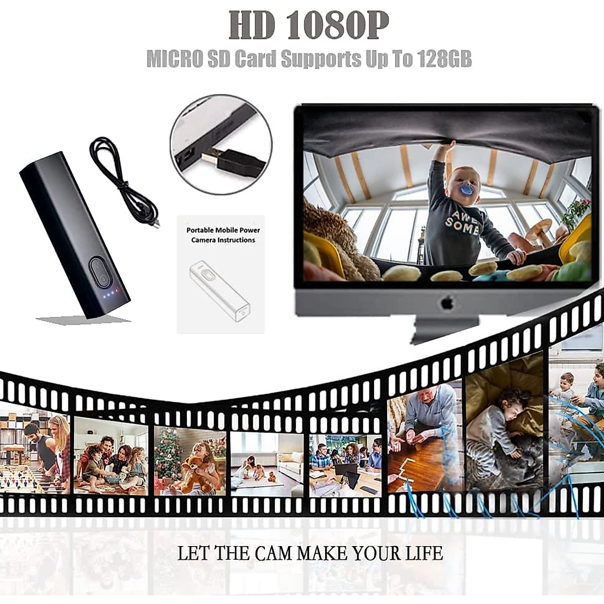 Jukllezan Hidden Camera Power Bank Mini Spy Camera Wireless Small Cameras Nanny Cam Hidden Cameras Portable Security Camera for Car