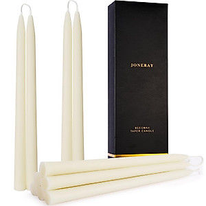 JONERAY 12-inch Ivory Beeswax Taper Candles - 9 Hour Long Burn Time, Pure Natural Non-Toxic Beeswax Candles, 10 Pack