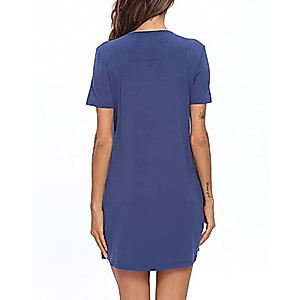 SWOMOG Women's Button Down Nightgown Short Sleeve Nightshirt V-Neck Sleepwear Boyfriend Sleepshirt Pajama Dress