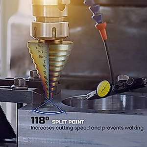 Lichamp Step Drill Bit Set for Metal Sheet Heavy Duty, 5-Piece HSS Step Up Down Drill Bits Stepper Unibit for Steel Hole, 50 Sizes from 1/8 to 1-3/8 inches, B105RD