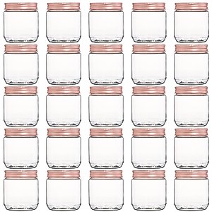 Fasmov 25 Pack 8 Ounce Clear Plastic Jars Containers with Rose Gold Lids, Round Empty Plastic Slime Storage Containers for Kitchen & Household Storage - BPA Free