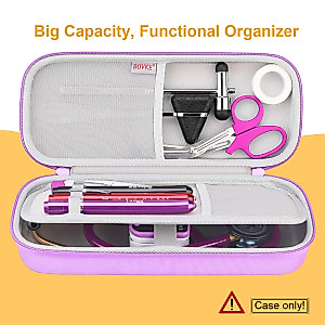 BOVKE Travel Case for 3M Littmann Classic III, Lightweight II S.E, Cardiology IV Diagnostic, MDF Acoustica Deluxe Stethoscopes - Extra Room for Taylor Percussion Hammer and Penlight, Purple