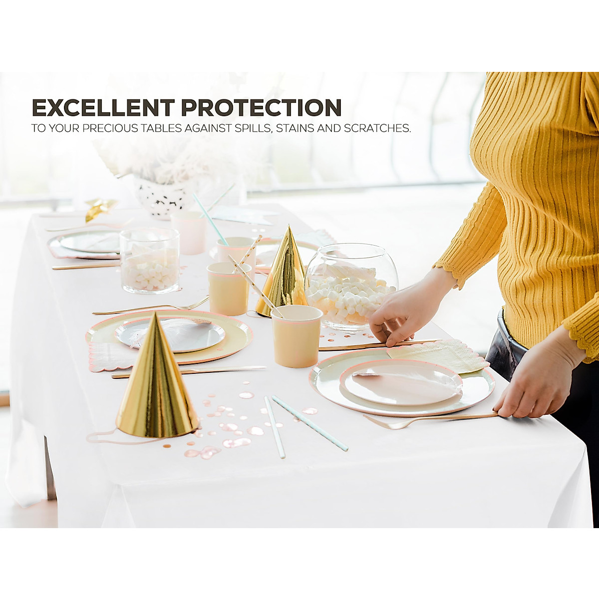 Utopia Kitchen Plastic Table Cloth Disposable (12 Pack - 54x108 Inch) White Rectangle Tablecloth Waterproof Stain Resistant Party Table Cover