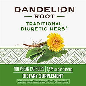 Nature's Way Dandelion Root, 1,575 mg, Non-GMO Project Verified, Gluten Free, Vegetarian, 100 Capsules, Pack of 2