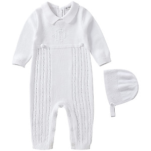Booulfi Baby Boy's Christening Baptism Outfits Suit with Hat，Cross Detail