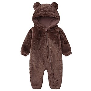 CAHL&FAUO Unisex Baby Boy Girl Solid Romper Infants Outfit Clothes 3D Print Bear Color with Zipper Jumpsuits for 0-3 Months Brown