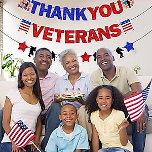 Glitter Veterans Day Decorations, NO-DIY Thank You Veterans Banner Garland, Happy Veterans Day Banner, Veterans Day Banner for Indoor Outdoor Veterans Day Decor Party, Patriotic Decorations