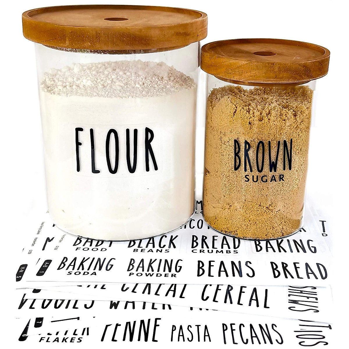QUART + PINT 155 Kitchen Pantry Labels for Containers. Preprinted Clear Handwritten Stickers with Black Text. Waterproof Vinyl Stickers. Organization Labels for Jars Canisters & Home Storage Bins.